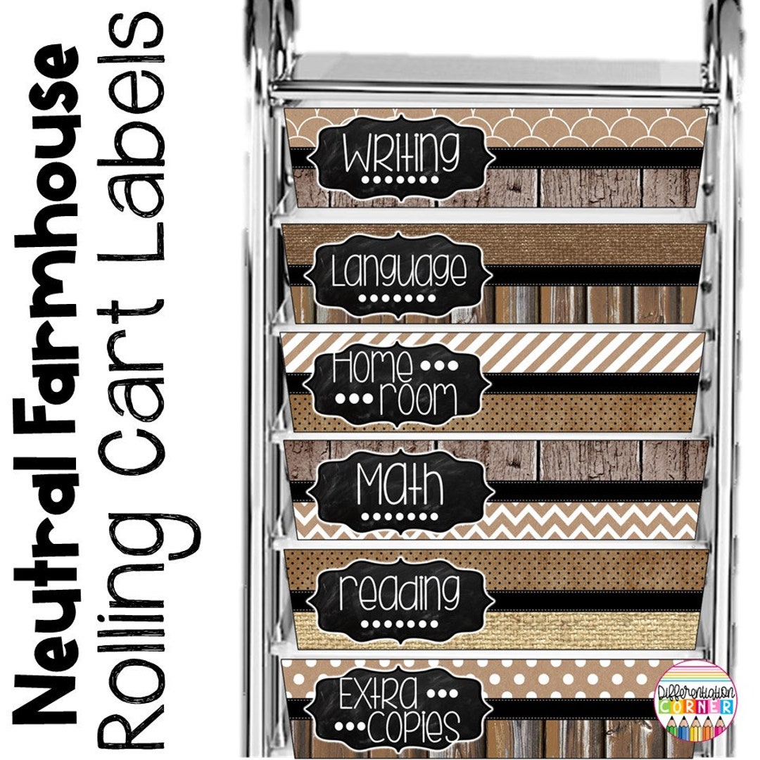 10 Drawer Cart Rolling Labels Editable Farmhouse Neutral Classroom ...