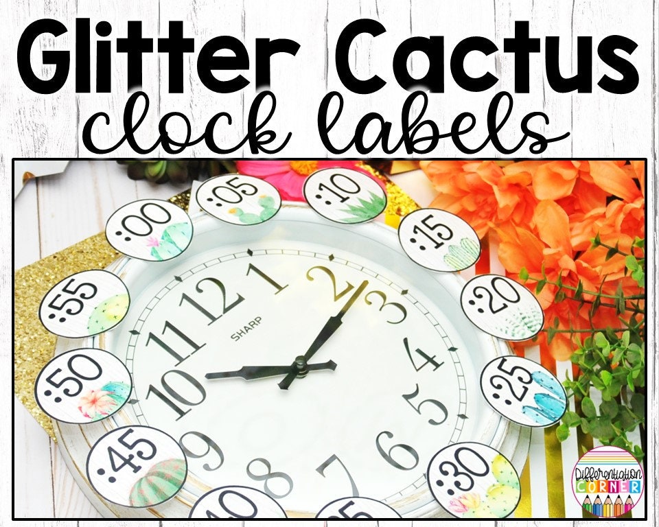 PRINTABLE Cactus Clock Label Numbers in 5 Minute Intervals | Cactus ...