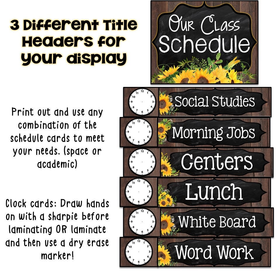 Editable Daily Schedule Cards Sunflower Farmhouse Classroom Decor ...