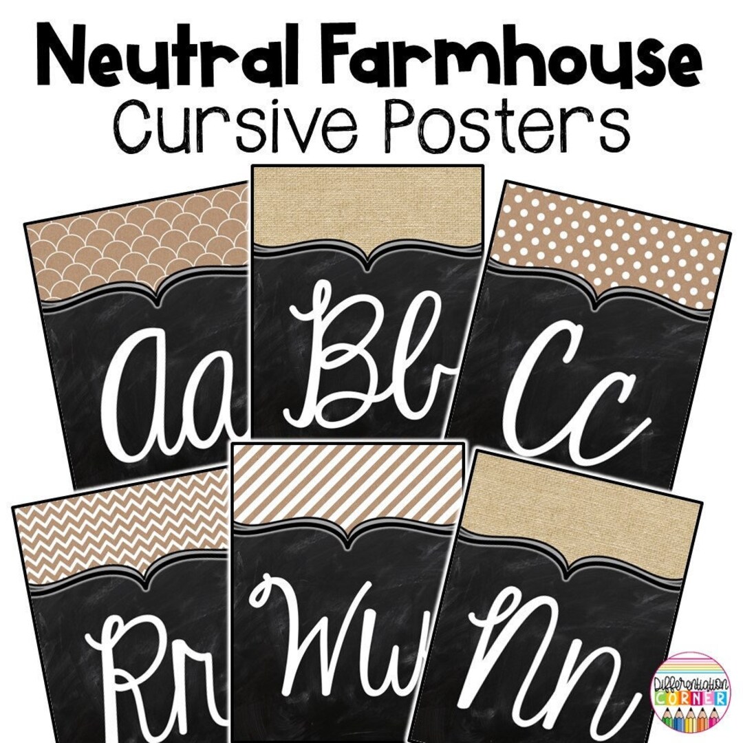 Cursive Alphabet Posters for the Classroom | Farmhouse Neutral ...