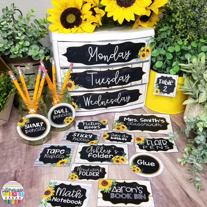 Editable Classroom Labels Sunflower Farmhouse Classroom Decor - Etsy