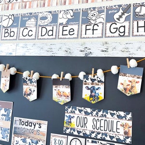 Editable Cow Print Bunting Bulletin Board Banner Letters Farmhouse ...