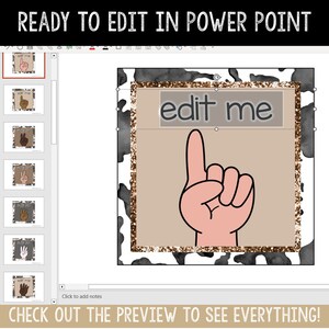Classroom Hand Signal Posters, Cow Print Classroom Decor, Editable Hand ...