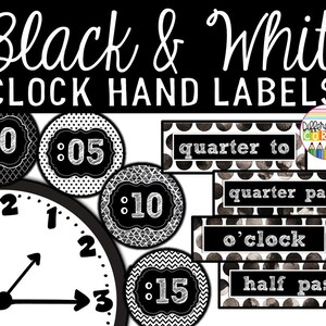 PRINTABLE Clock Label Numbers in 5 Minute Intervals Black and White ...