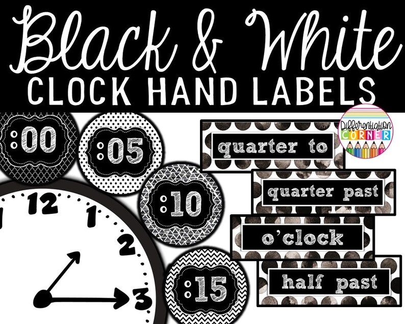 PRINTABLE Clock Label Numbers in 5 Minute Intervals Black and White ...
