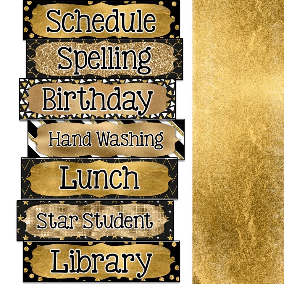Editable Daily Schedule Cards Black and Gold Classroom Decor Printable ...