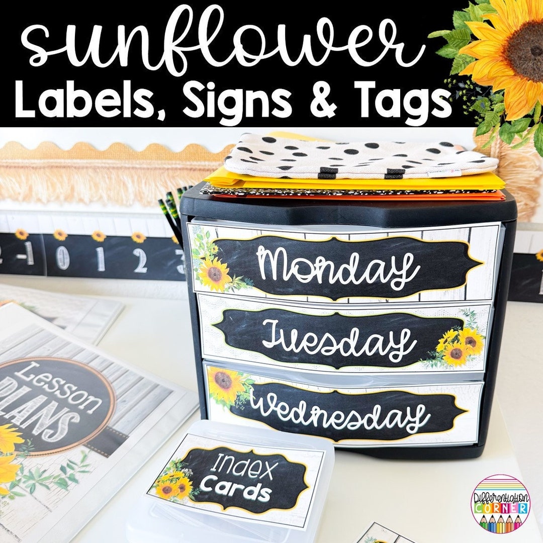 Editable Classroom Labels Sunflower Farmhouse Classroom Decor Sunflower ...