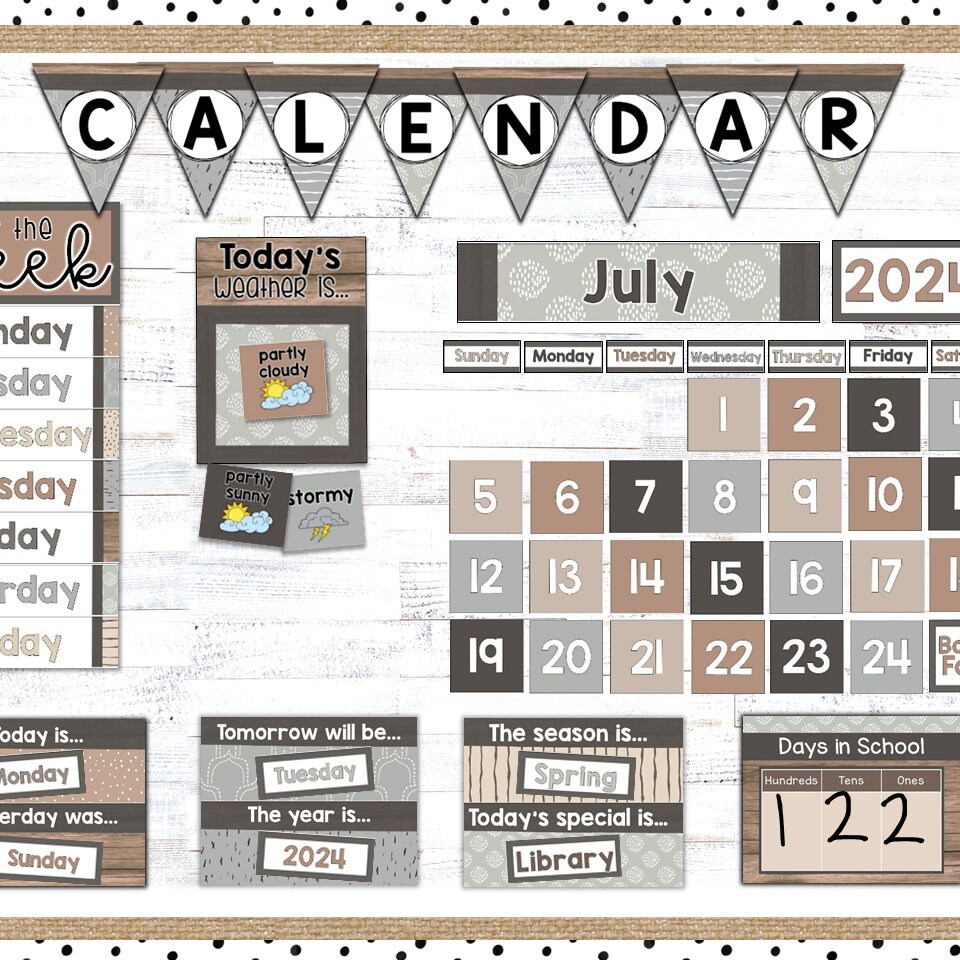 Boho Classroom Calendar Set & Weather Display Boho Neutral Classroom ...