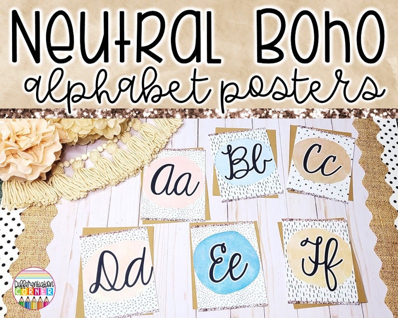 Cursive Alphabet Posters for the Classroom Neutral Boho - Etsy