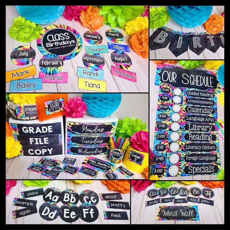 Tie Dye Retro Classroom Decor Bundle Classroom Bulletin Board Display ...