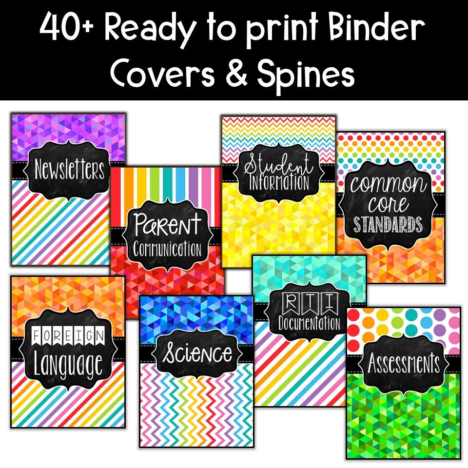 Editable Binder Covers and Spines Rainbow Classroom Decor Printable ...