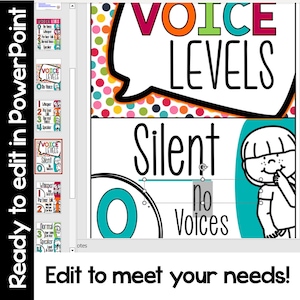 Printable Voice Level Chart Posters, Confetti Rainbow Classroom Decor ...
