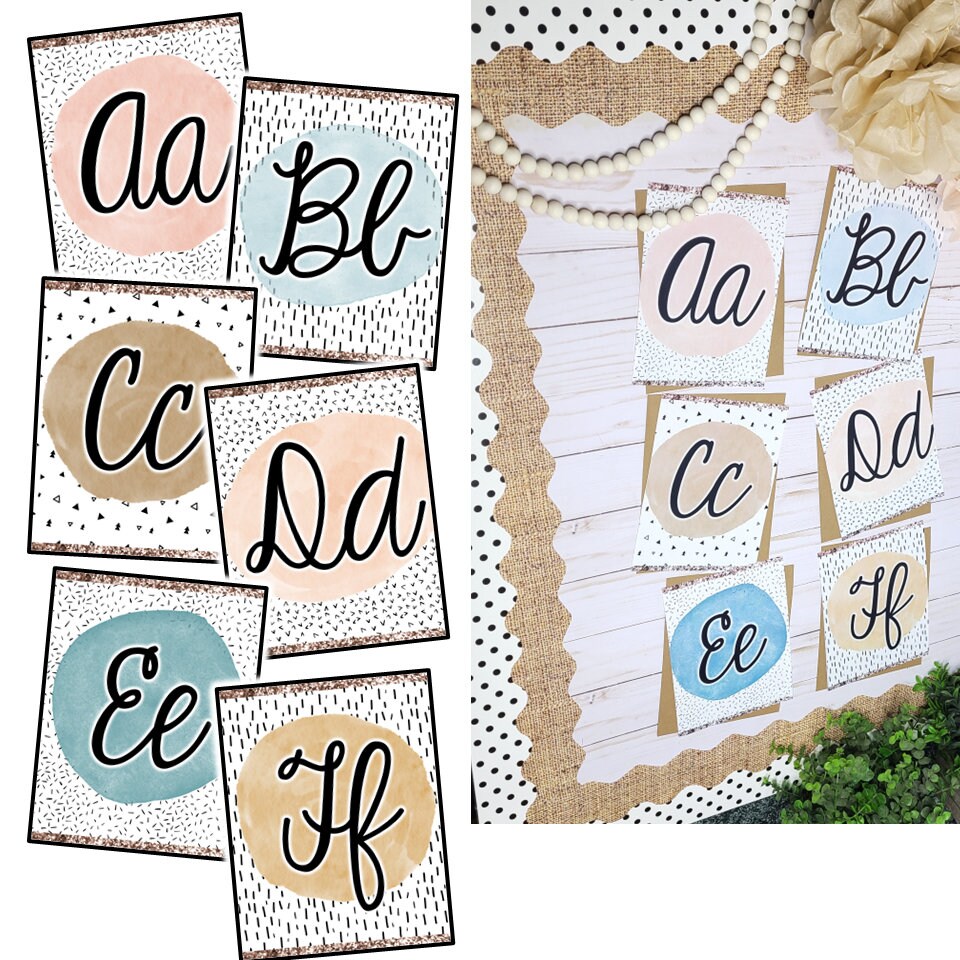 Cursive Alphabet Posters for the Classroom Boho Neutral Classroom Decor ...