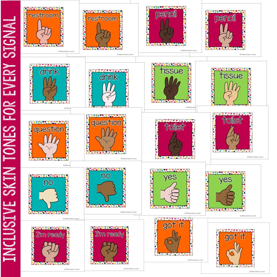 Classroom Hand Signal Posters Confetti Rainbow Classroom - Etsy