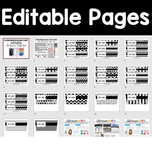 10 Drawer Rolling Cart Labels Editable Black and White Classroom Decor ...