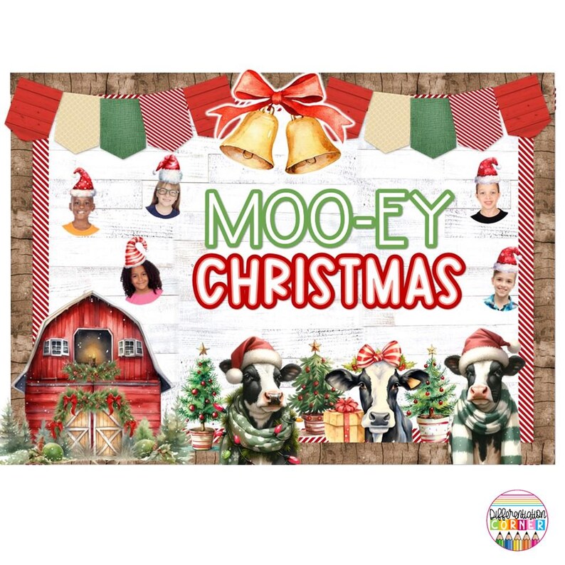 Cow Christmas Bulletin Board Kit, Holiday Classroom Decor - Etsy