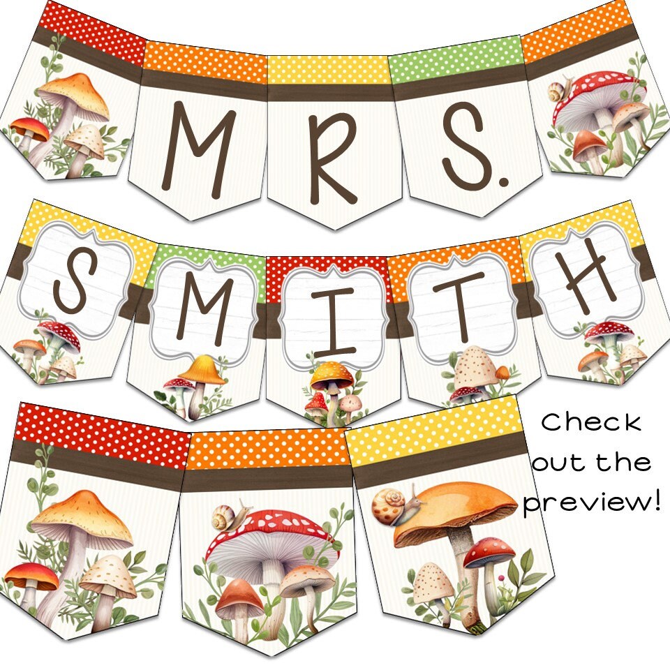 Editable Toadstool Bunting Bulletin Board Banner Letters Mushroom ...