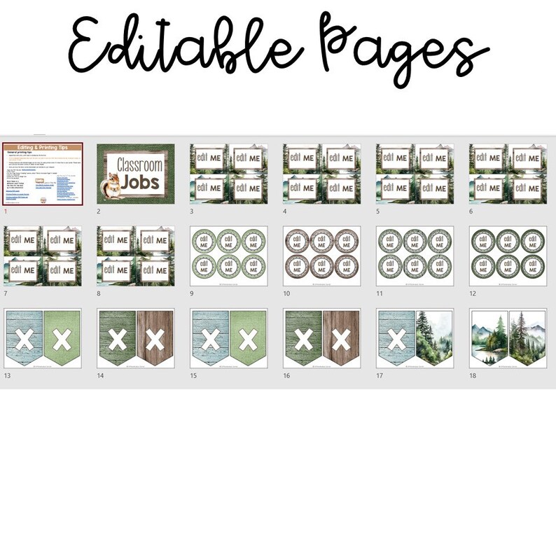 Editable Classroom Job Chart Template Nature Classroom Decor Theme ...