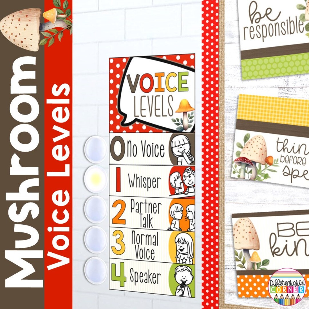 Printable Voice Level Chart Posters Mushroom Retro Classroom Decor ...