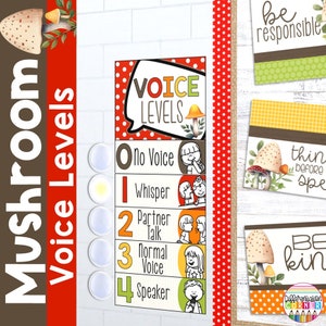 Printable Voice Level Chart Posters Mushroom Retro Classroom Decor ...