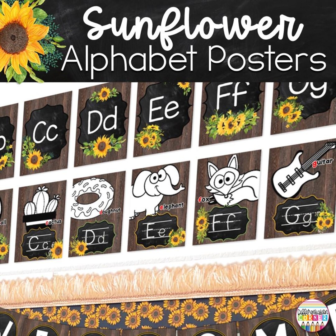 Alphabet Posters With Pictures for the Classroom Sunflower Farmhouse ...