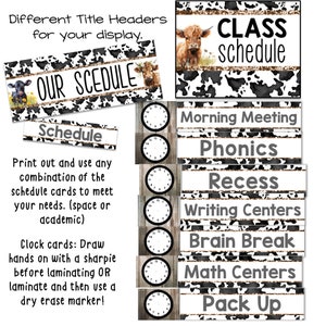 Editable Daily Schedule Cards Cow Print Farmhouse Classroom Decor ...