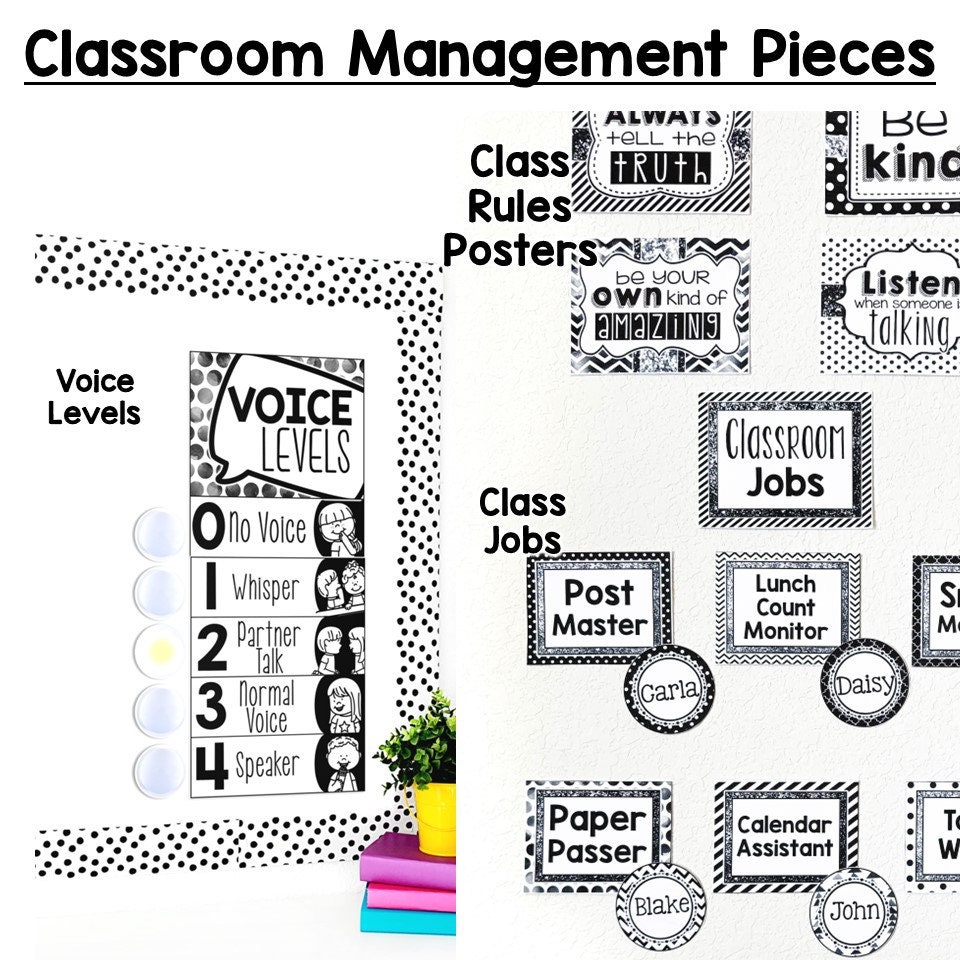 Modern Black and White Classroom Decor Bundle Classroom Bulletin Board ...