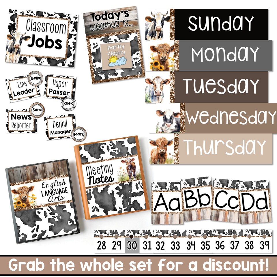 Editable Classroom Job Chart Editable Template Farmhouse Cow Print ...