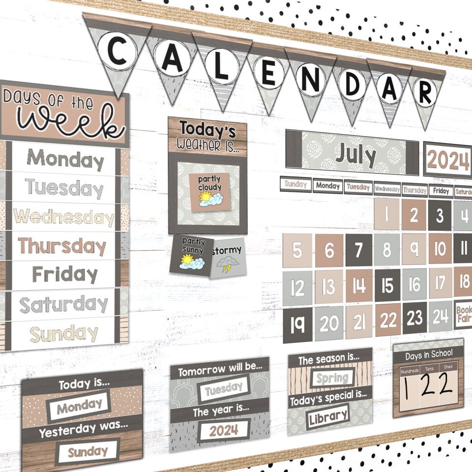 Boho Classroom Calendar Set & Weather Display Boho Neutral - Etsy