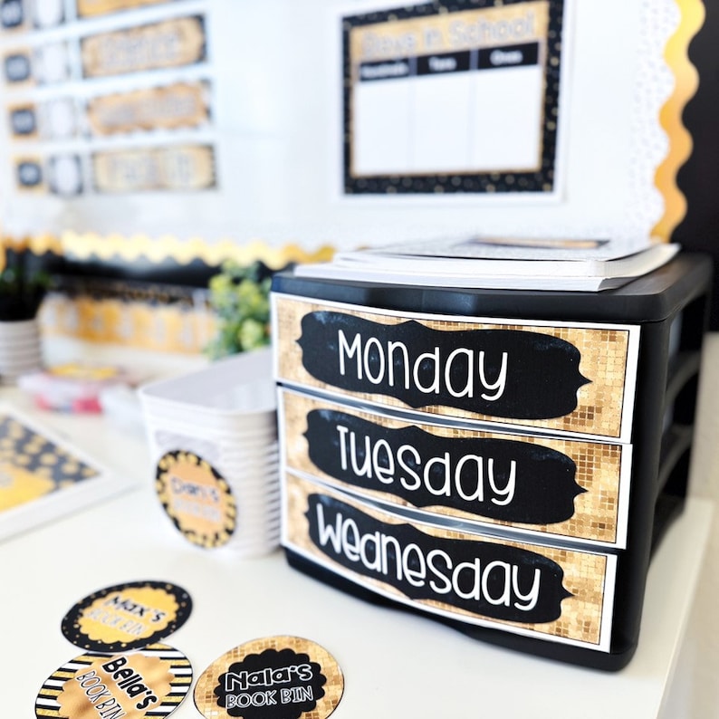 Black and Gold Classroom Decor Bundle | Bulletin Board Posters ...