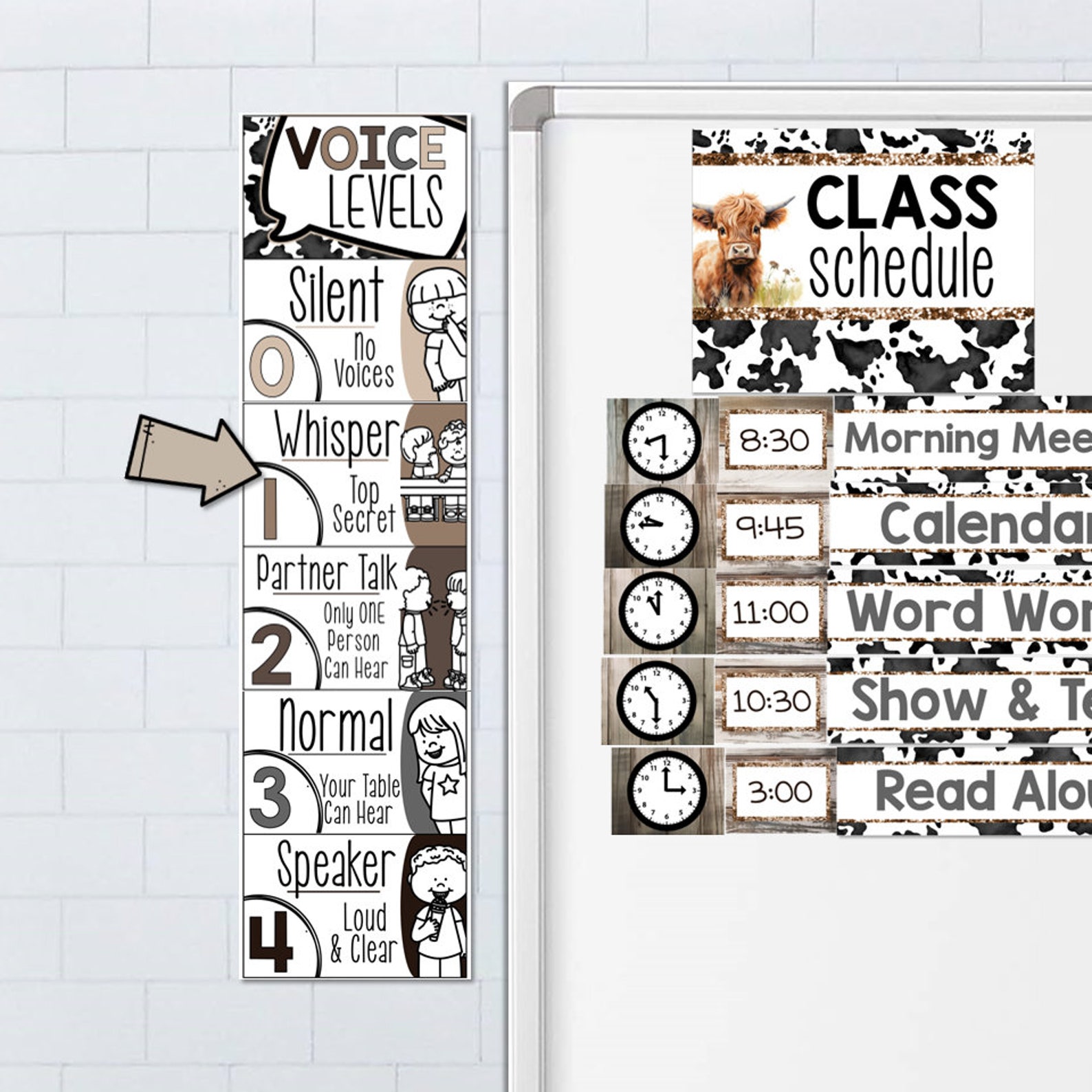 Printable Voice Level Chart Posters Cow Print Classroom Decor Editable ...