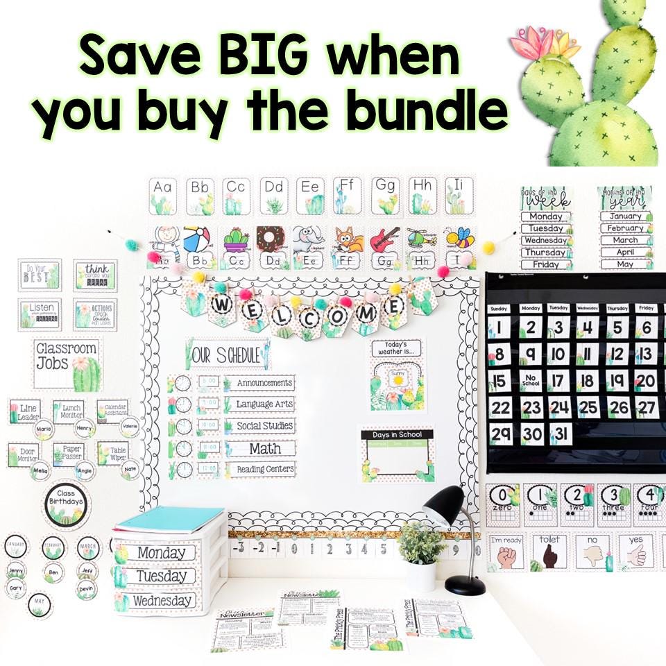 PRINTABLE Color Posters Pack Succulent Cactus Classroom Decor Cactus ...
