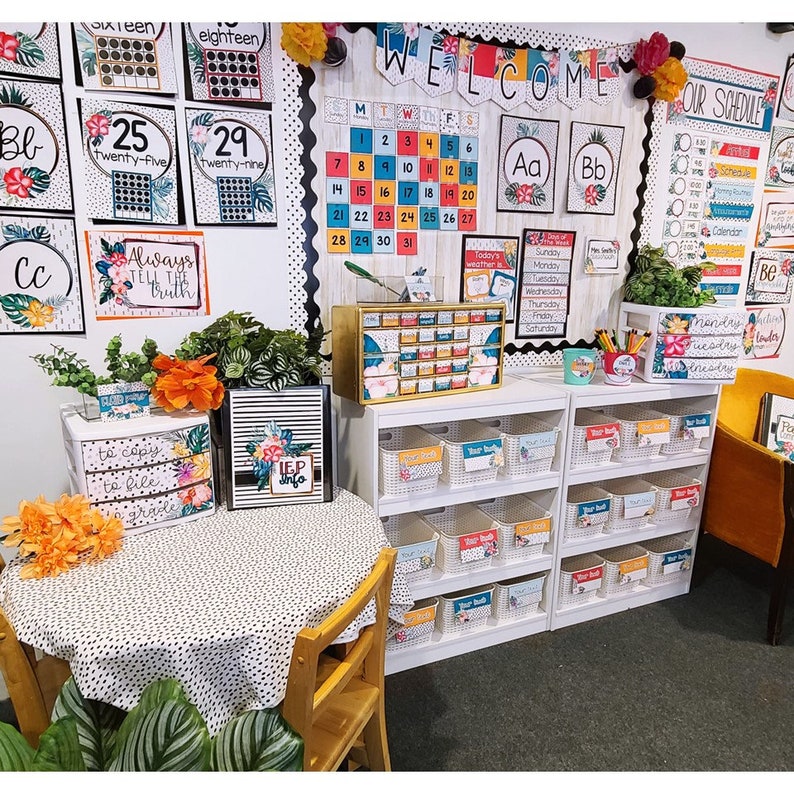 Tropical Teacher Tool Box Labels Tropical Classroom Decor - Etsy