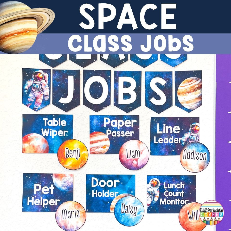 Editable Classroom Job Chart Template Space Classroom Decor Theme ...