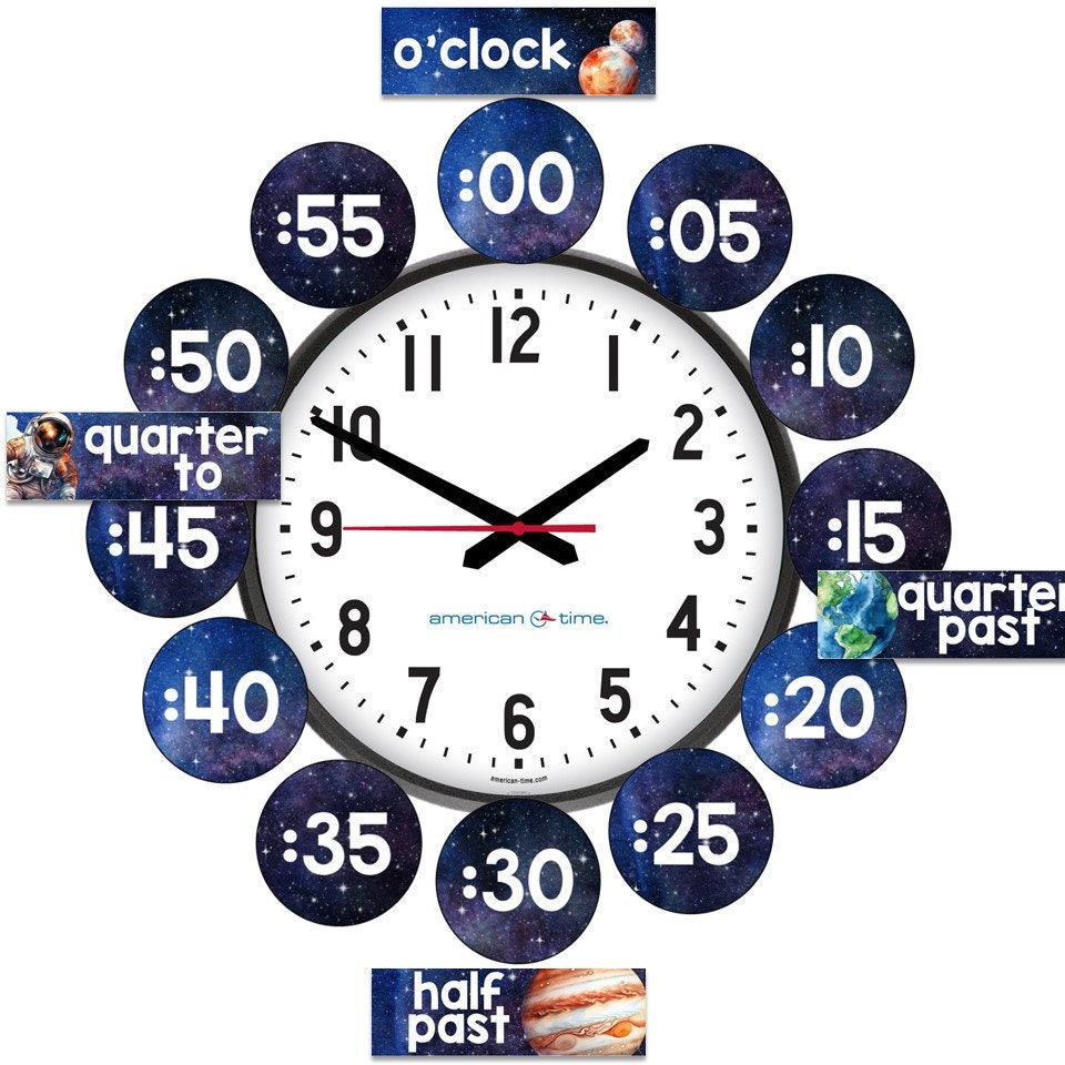 Space Clock Label Numbers in 5 Minute Intervals Space Classroom Decor ...