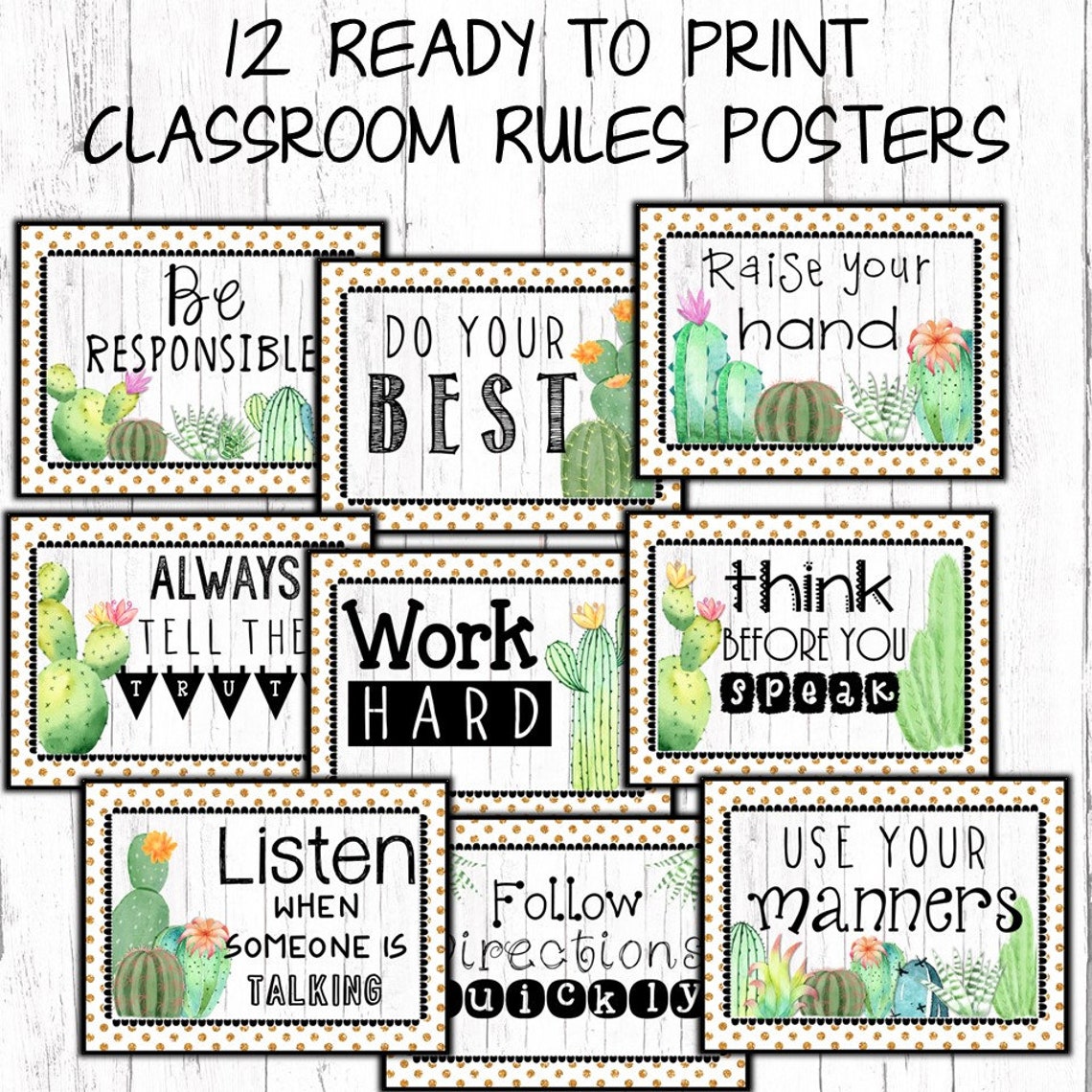 Editable Cactus Classroom Rules Posters Plant Botanical Classroom Decor ...