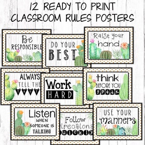 Editable Cactus Classroom Rules Posters Plant Botanical Classroom Decor ...