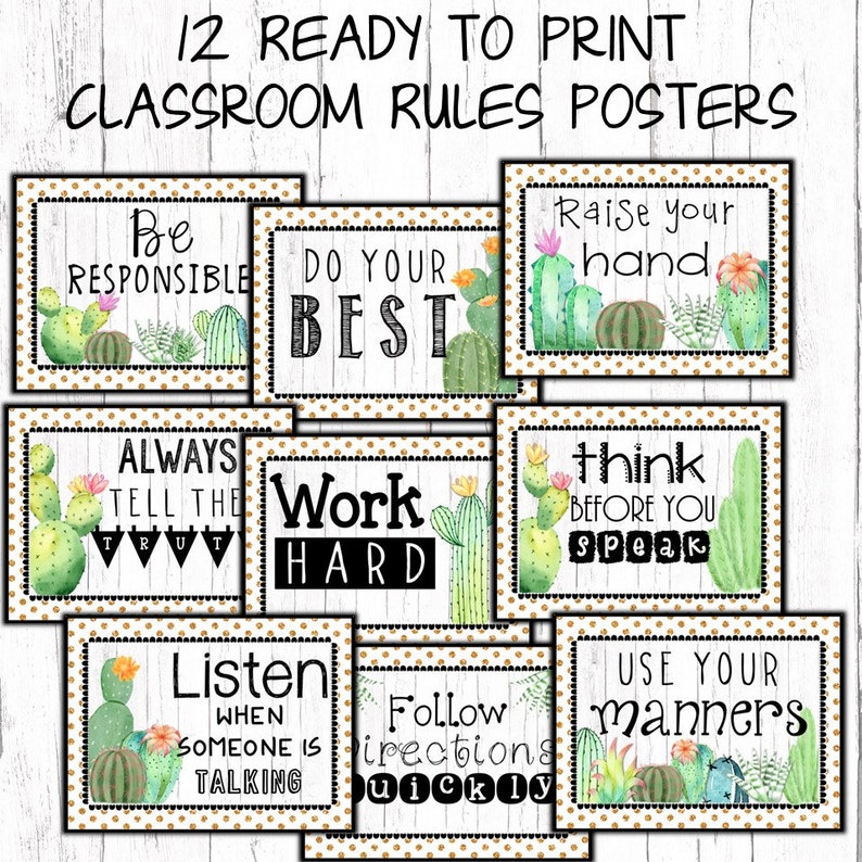 Editable Cactus Classroom Rules Posters Plant Botanical - Etsy