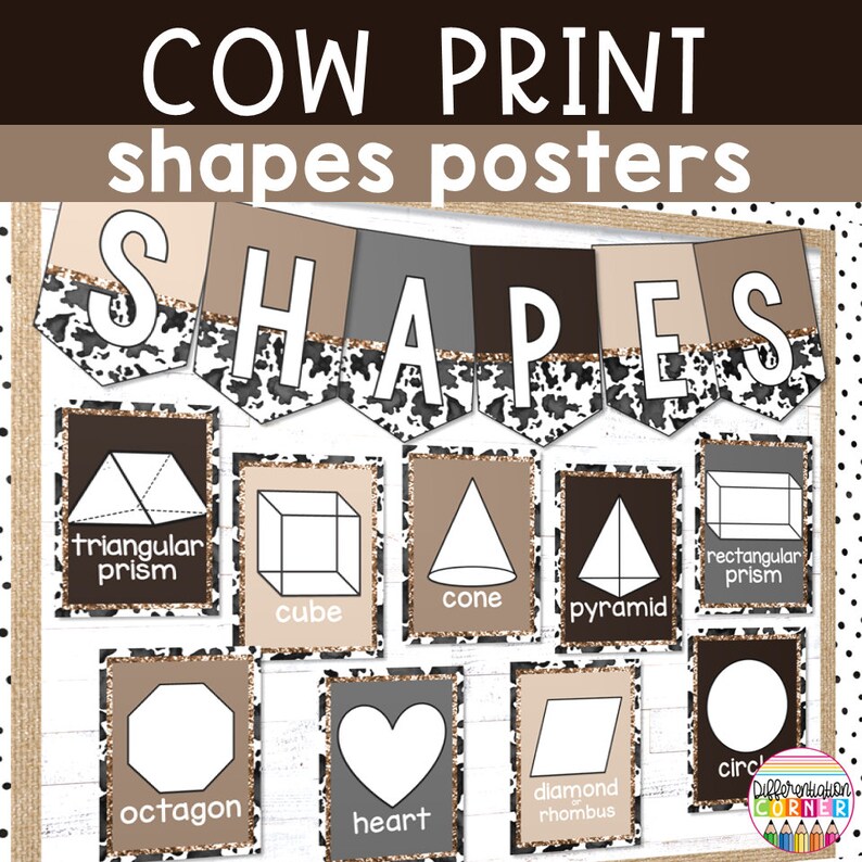 PRINTABLE Shape Posters Charts Farmhouse Cow Print Classroom Decor 2D ...
