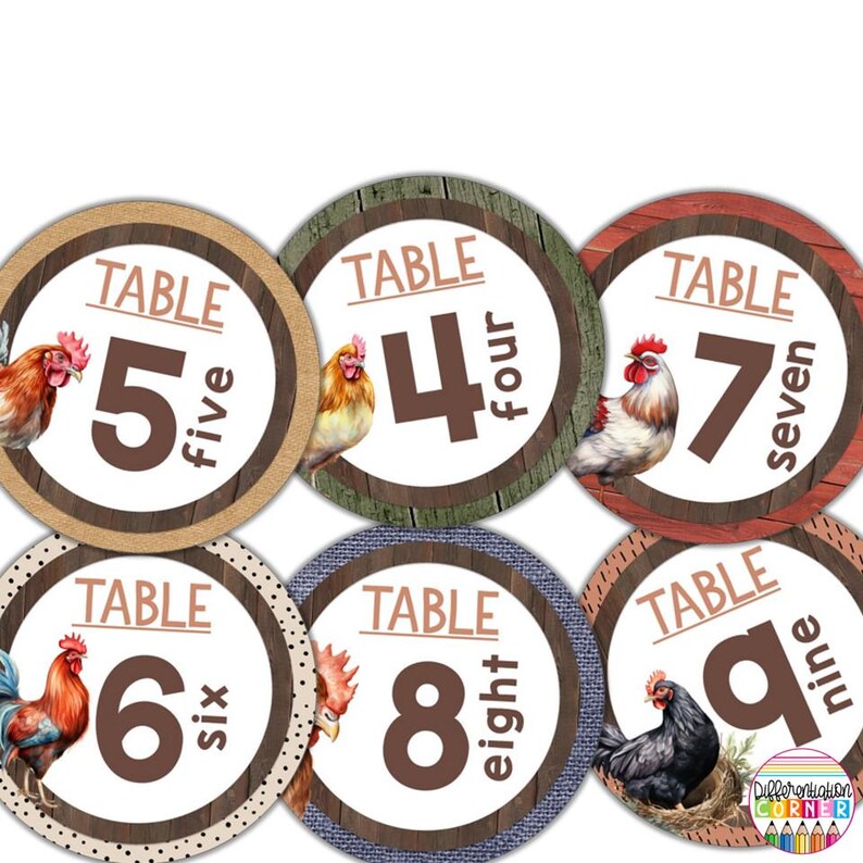 PRINTABLE Chicken Table Numbers Farmhouse Classroom Decor Classroom ...