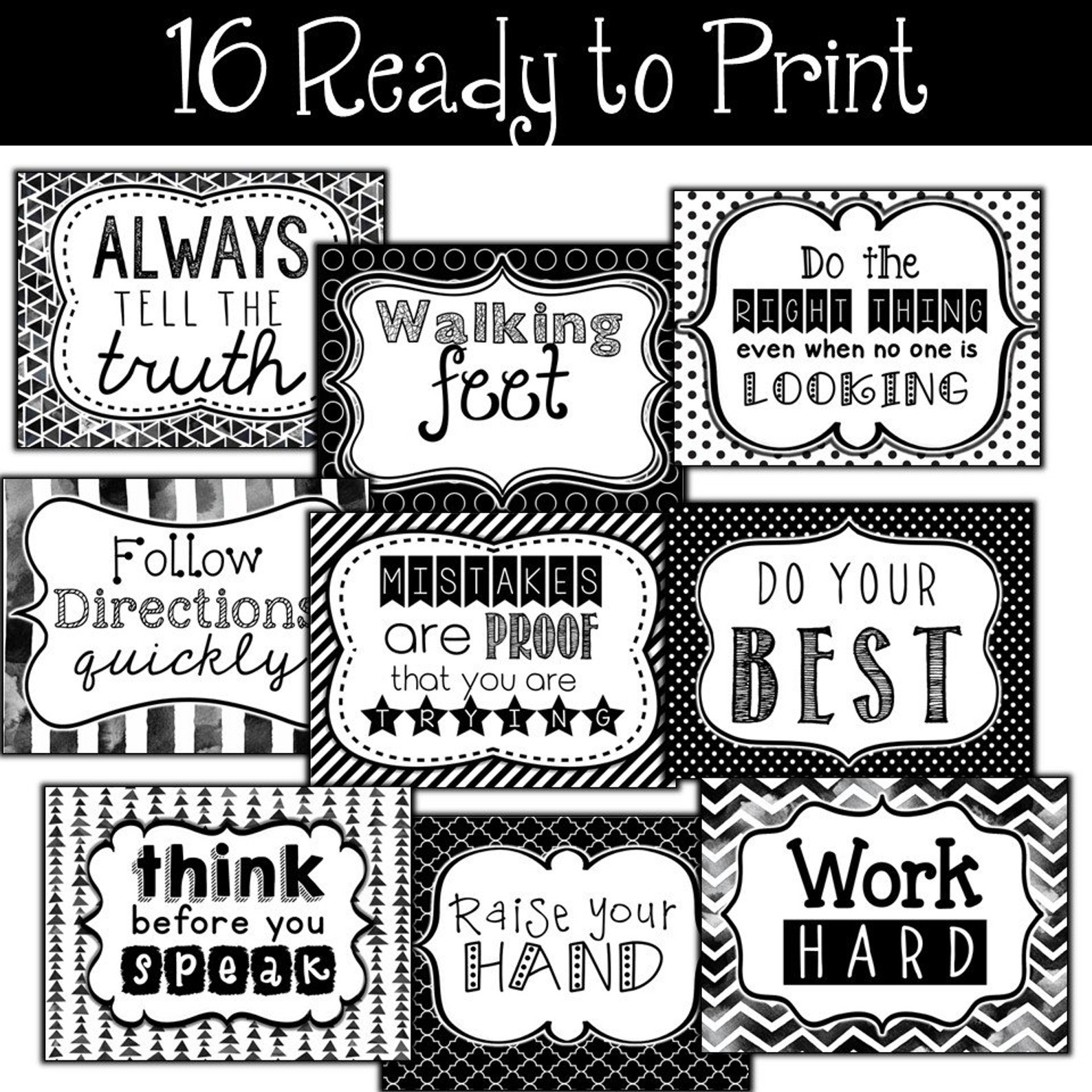 Editable Black and White Classroom Rules Posters Black and White ...