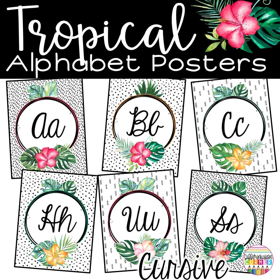Cursive Alphabet Posters for the Classroom Tropical Classroom Decor ...
