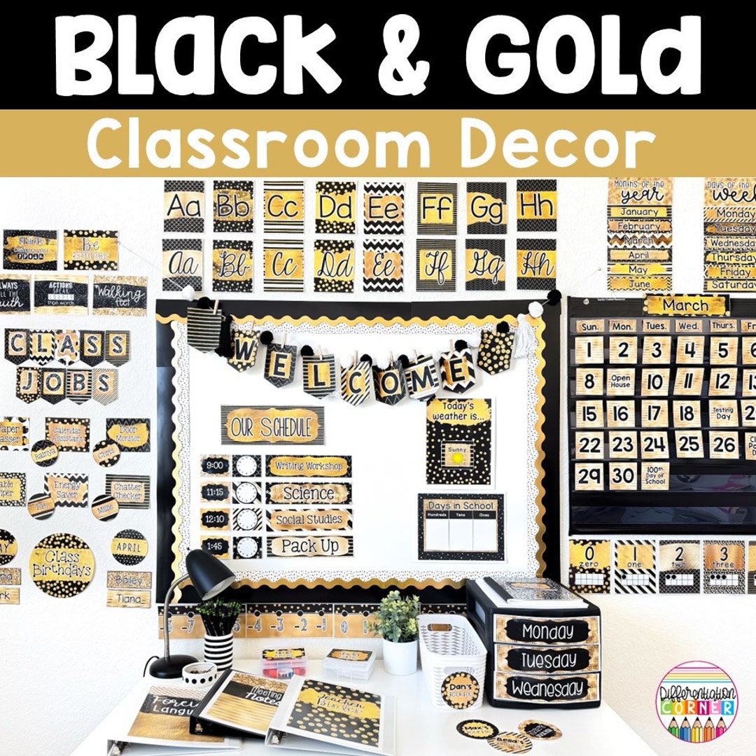 Black and Gold Classroom Decor Bundle | Classroom Bulletin Board ...