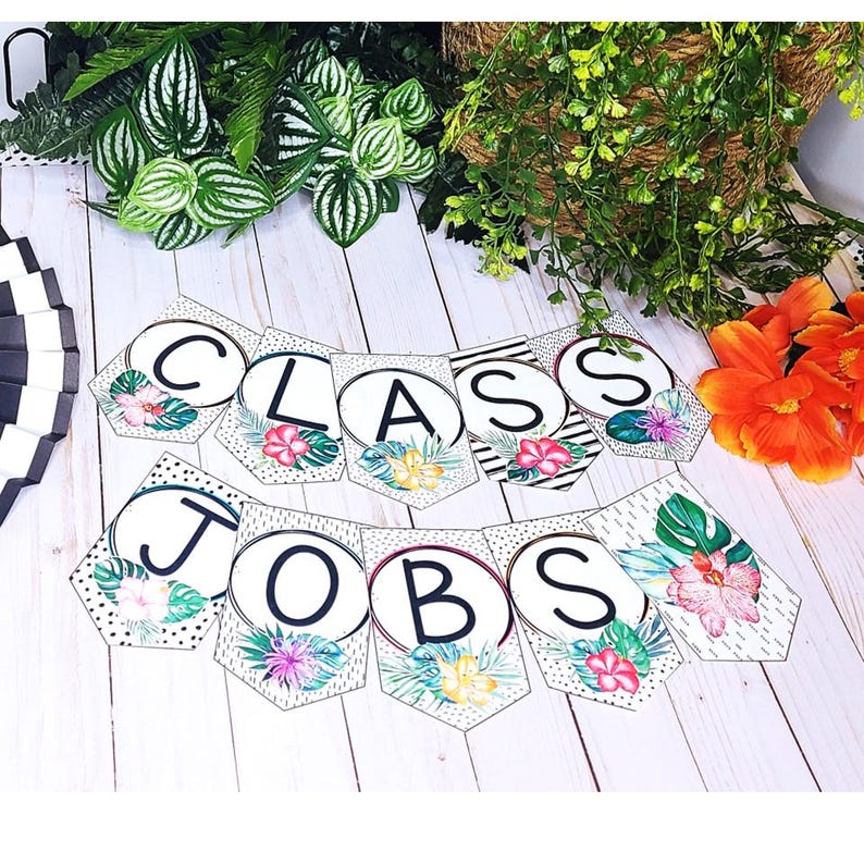 Editable Classroom Jobs Chart Template | Tropical Classroom Decor ...