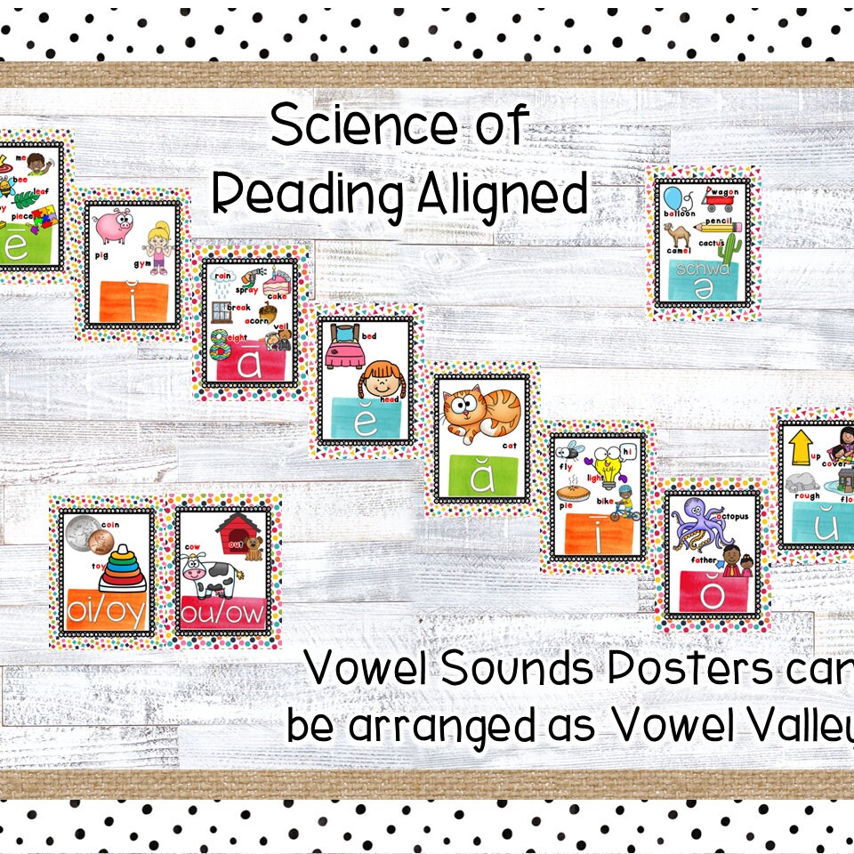 Confetti Rainbow Phonics Posters Vowel Valley Sound Wall Science of ...