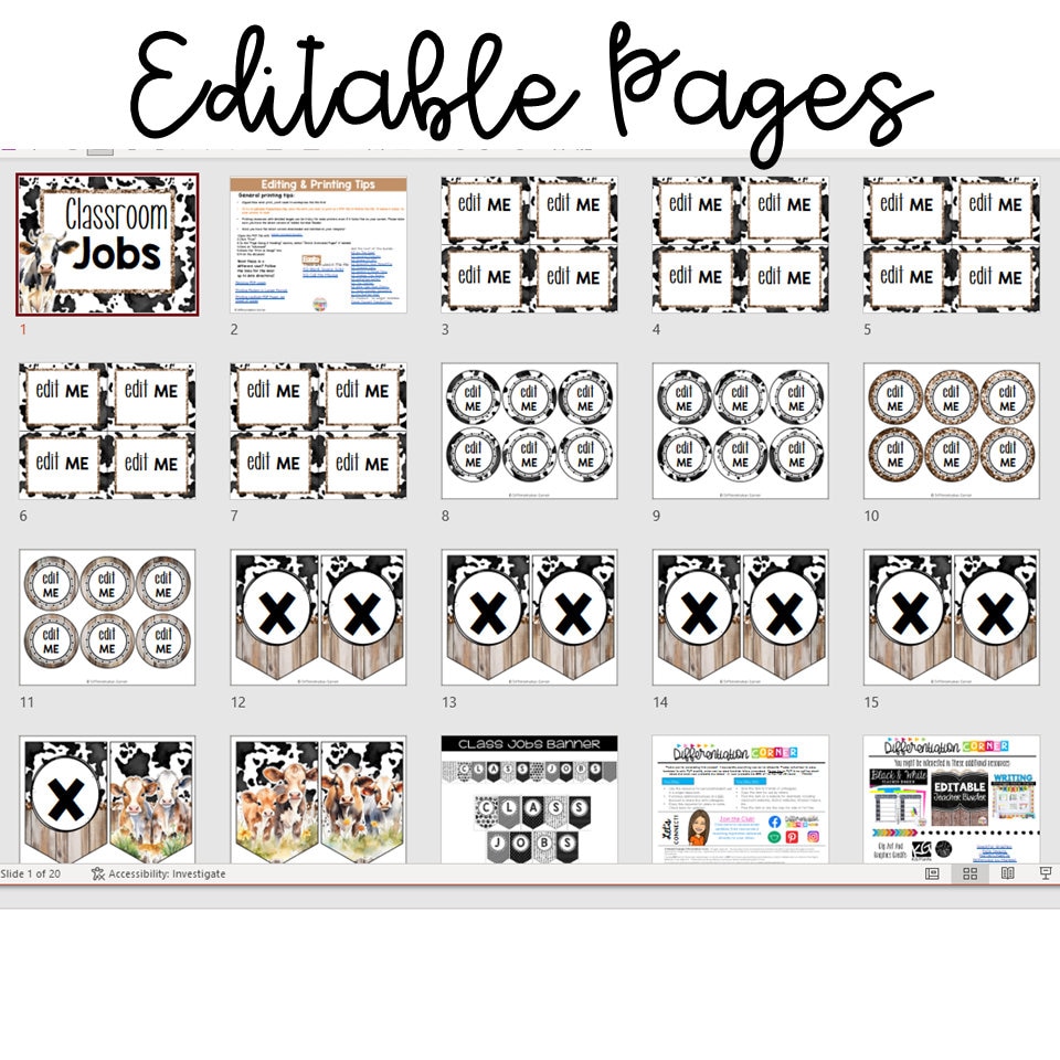 Editable Classroom Job Chart Editable Template Farmhouse Cow Print ...