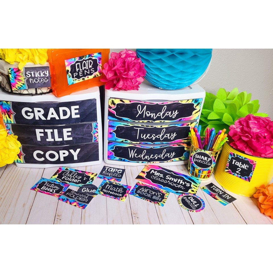 Editable Classroom Labels Tie Dye Retro Classroom Decor Classroom ...