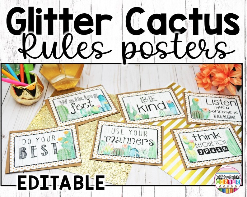 Editable Cactus Classroom Rules Posters Plant Botanical - Etsy