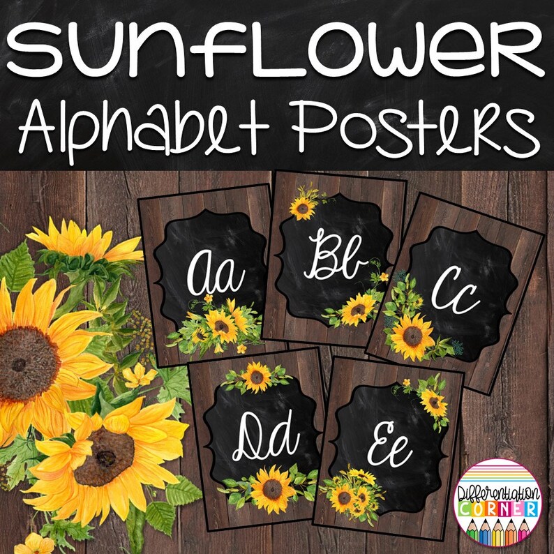 Cursive Alphabet Posters for the Classroom Sunflower Farmhouse ...