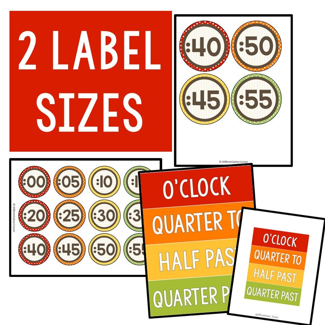 Mushroom Retro Clock Label Numbers in 5 Minute Intervals Groovy ...